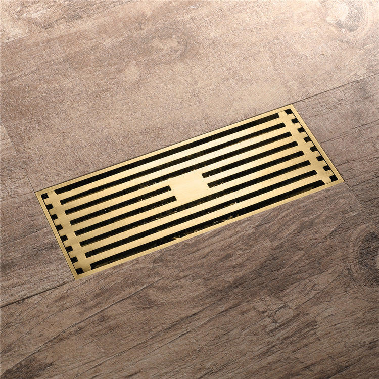 8 Inch Shower Linear Brushed Gold Drain Rectangular Floor Drain with A ...