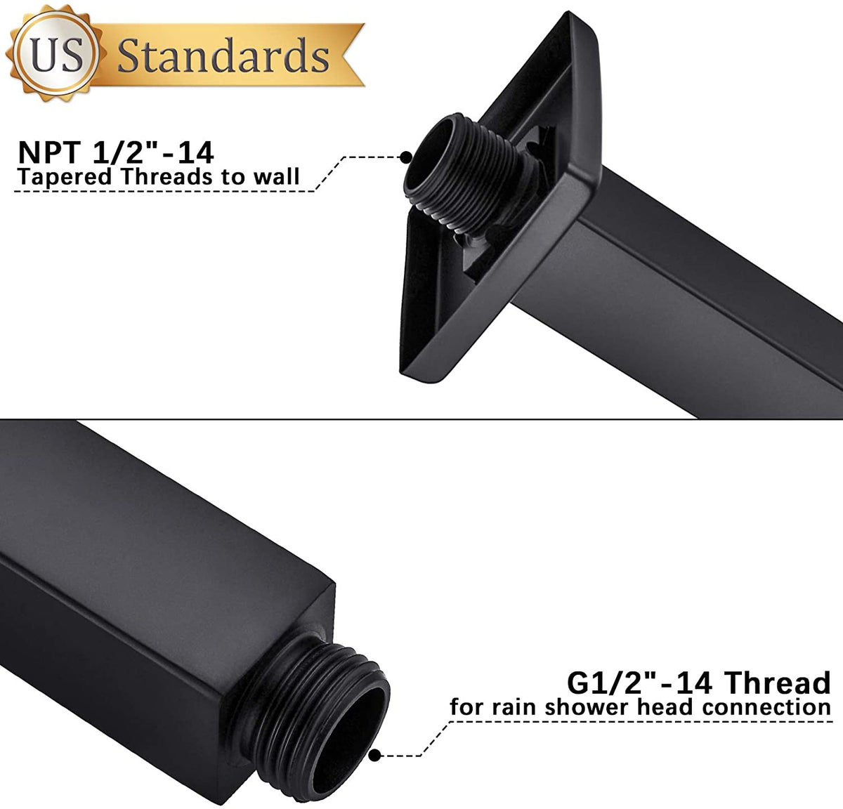 18 inch or 24 inch matte black or 36 inch Ceiling mount shower arm bra ...